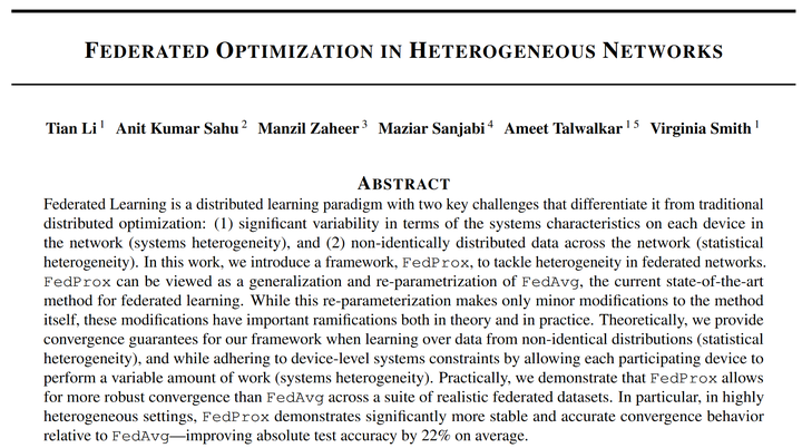 [论文困惑] FedProx 异构网络中的联邦优化 Federated Optimization in Heterogeneous ...