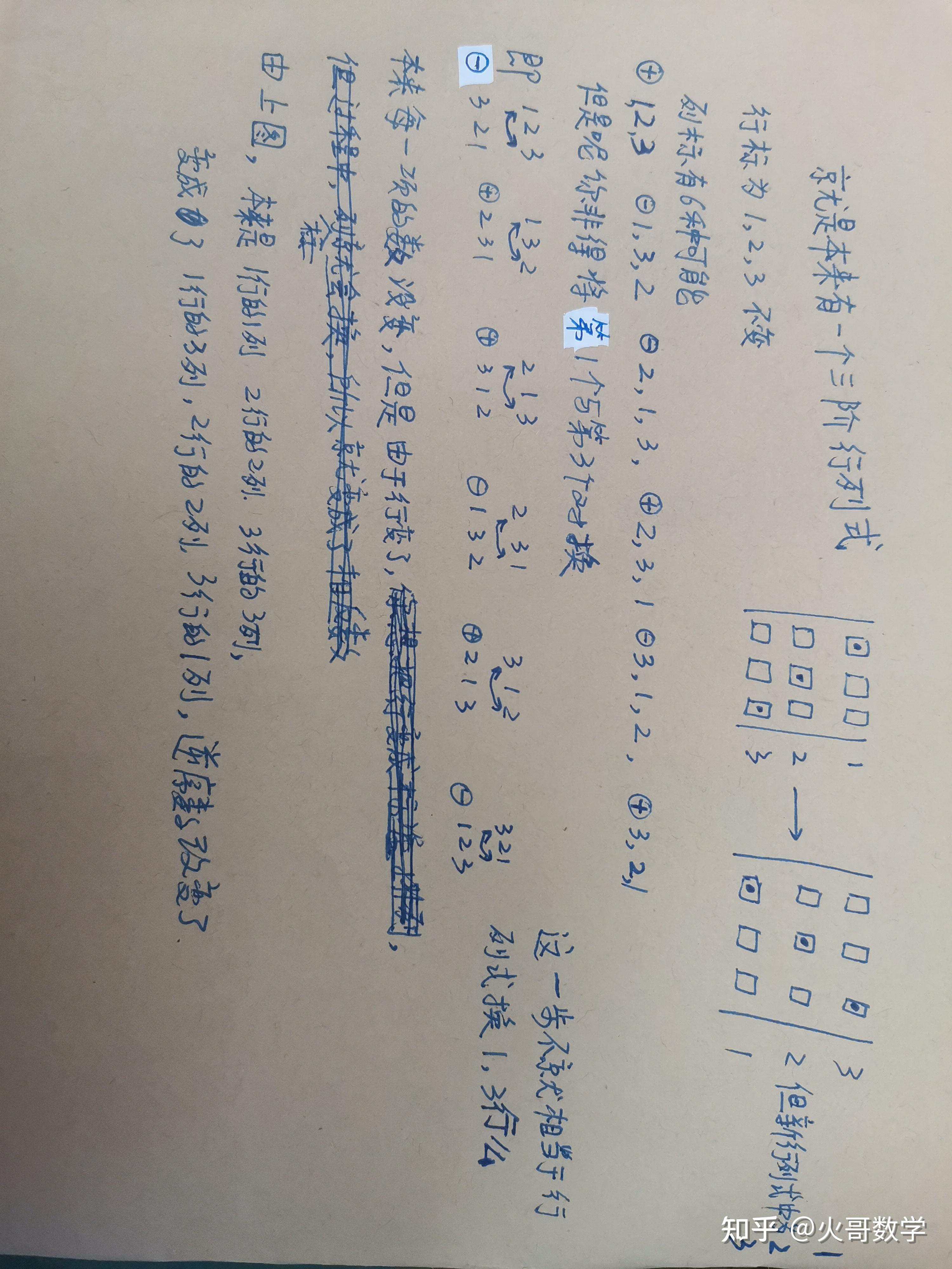 对换行列式的两行（列），行列式变号，如何理解、证明？ - 知乎