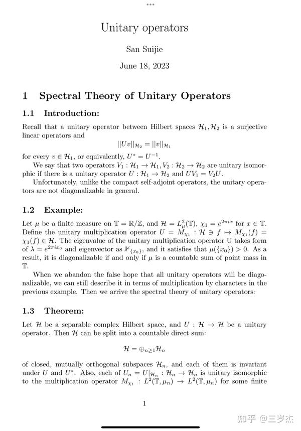 傅立叶分析（5）：Unitary Opertaor的谱理论 - 知乎