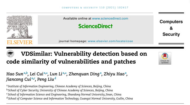 [阅读笔记]VDSimilar: Vulnerability detection based on code similarity of vulnerabilities and patches ...