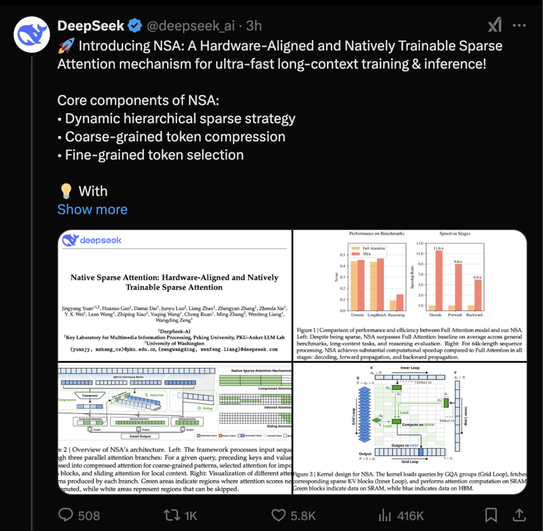DeepSeek开源新一代注意力机制NSA，梁文锋亲自挂名，长上下文建模更高效！ - 知乎