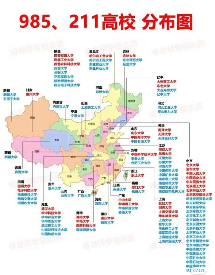 985、211高校分布图 - 知乎
