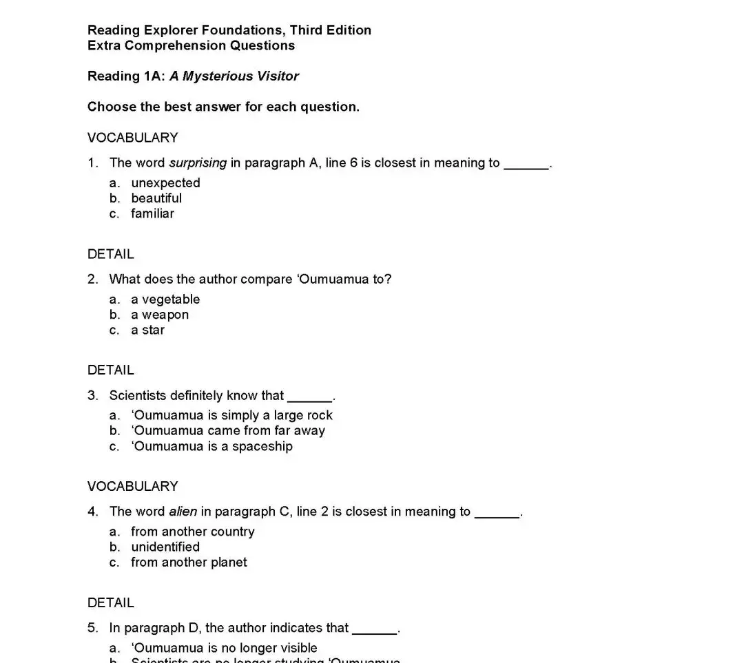 最新Reading Explorer F-5 全套练习题齐了，有答案，非常给力 - 知乎