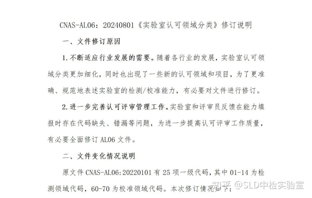 内附修订对照表| 新版CNAS-AL06《实验室认可领域分类》8月1日起正式实施！ - 知乎