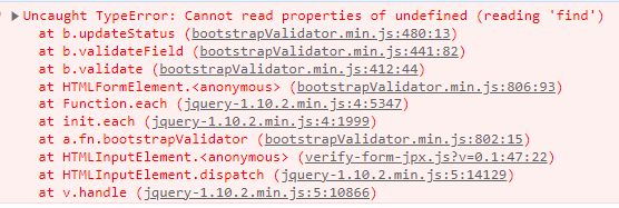 bootstrapValidator Uncaught TypeError:Cannot read properties of undefined(reading"find') - 知乎