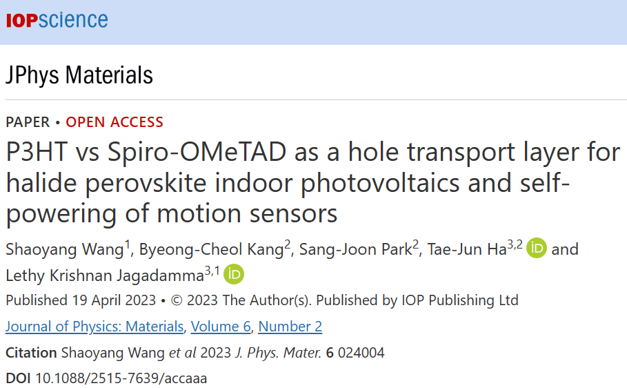 IOPscience文献：Spiro-OMeTAD作为空穴传输层实现30.1%高效率室内卤化物PSC及运动传感器自供电 - 知乎