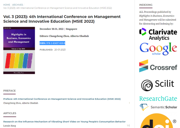 Vol. 3 (2023): 4th International Conference on Management Science and ...