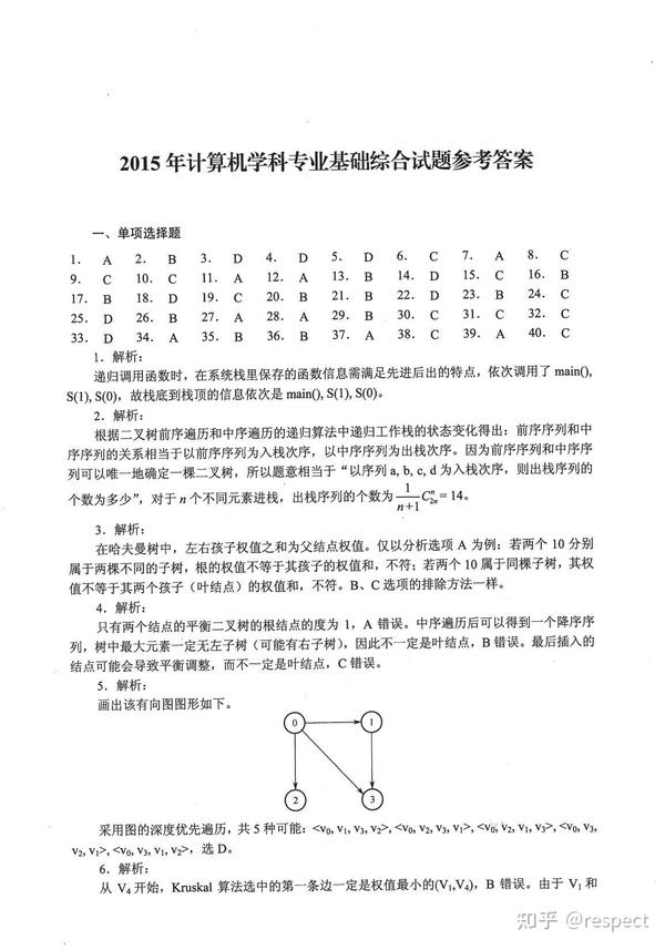 2015计算机考研408真题答案 知乎 