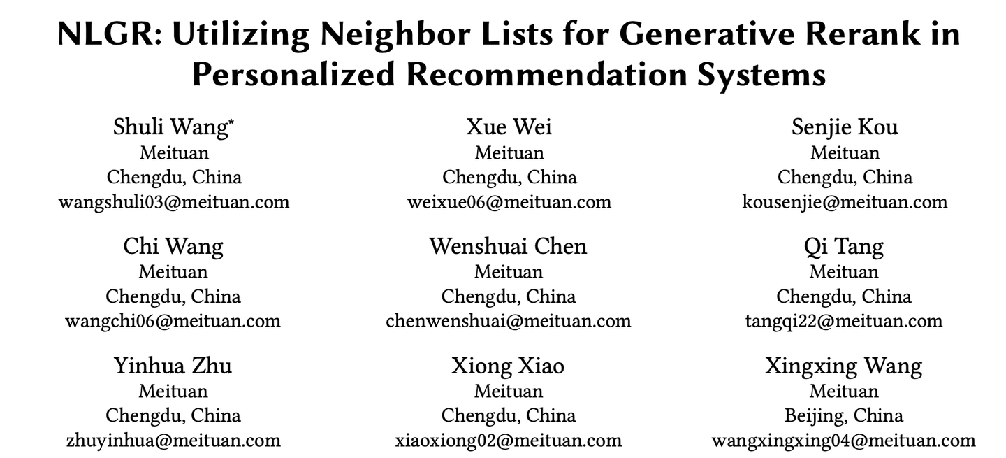 WWW'25「美团」生成式重排｜NLGR: Utilizing Neighbor Lists for Generative Re - 知乎