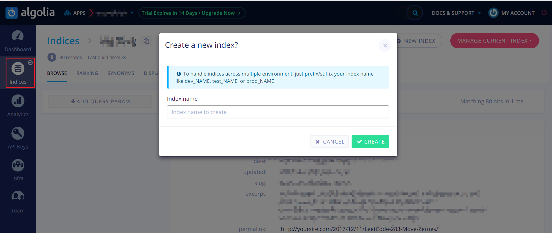 有没有人站内搜索用过Algolia,具体Index怎么配置？我在网上查了很久都没有结果？ - 知乎