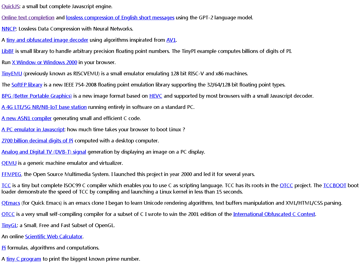 酷站推荐 - bellard.org-Fabrice Bellard:QuickJS,FFMPEG - 知乎