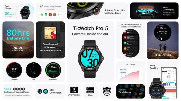 TicWatch Pro 5海外正式发布：首发高通骁龙W5+ Gen 1旗舰芯片 - 知乎