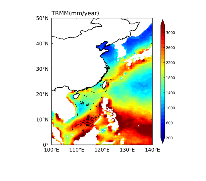 python--读取TRMM-3B43月平均降水绘制气候态空间分布图（陆地区域做掩膜） - 知乎