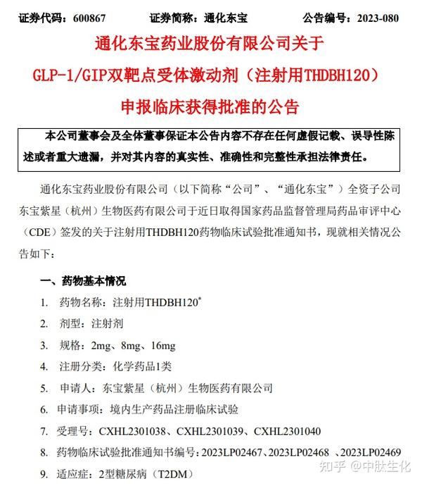 Tides 速递 | 通化东宝一类新药GLP-1/GIP双靶点受体激动剂获批临床 - 知乎