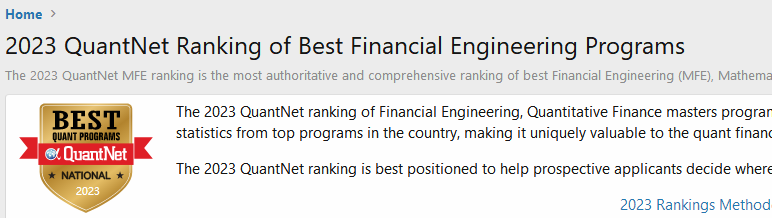 2023QuantNet金融工程排名出炉！大洗牌！MIT竟赶超NYU - 知乎