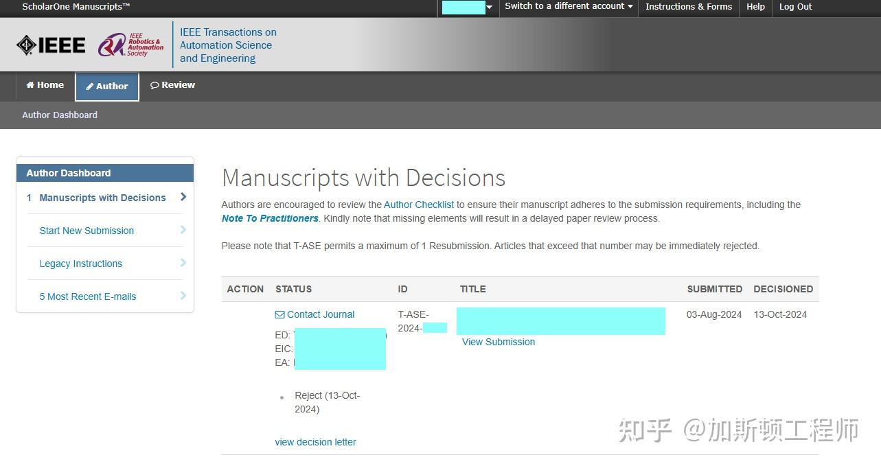 IEEE Transaction on Automation Science and Engineering（TASE）投稿记录 - 知乎