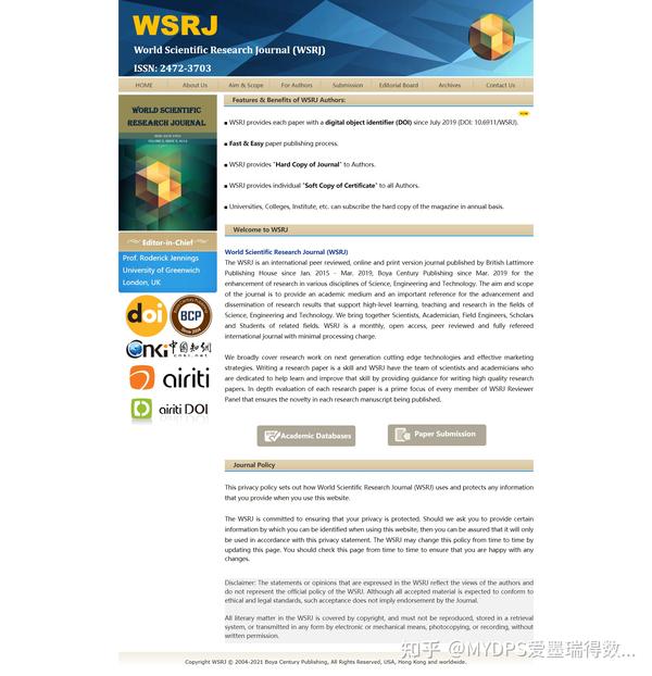 《World Scientific Research Journal》（WSRJ） - 知乎