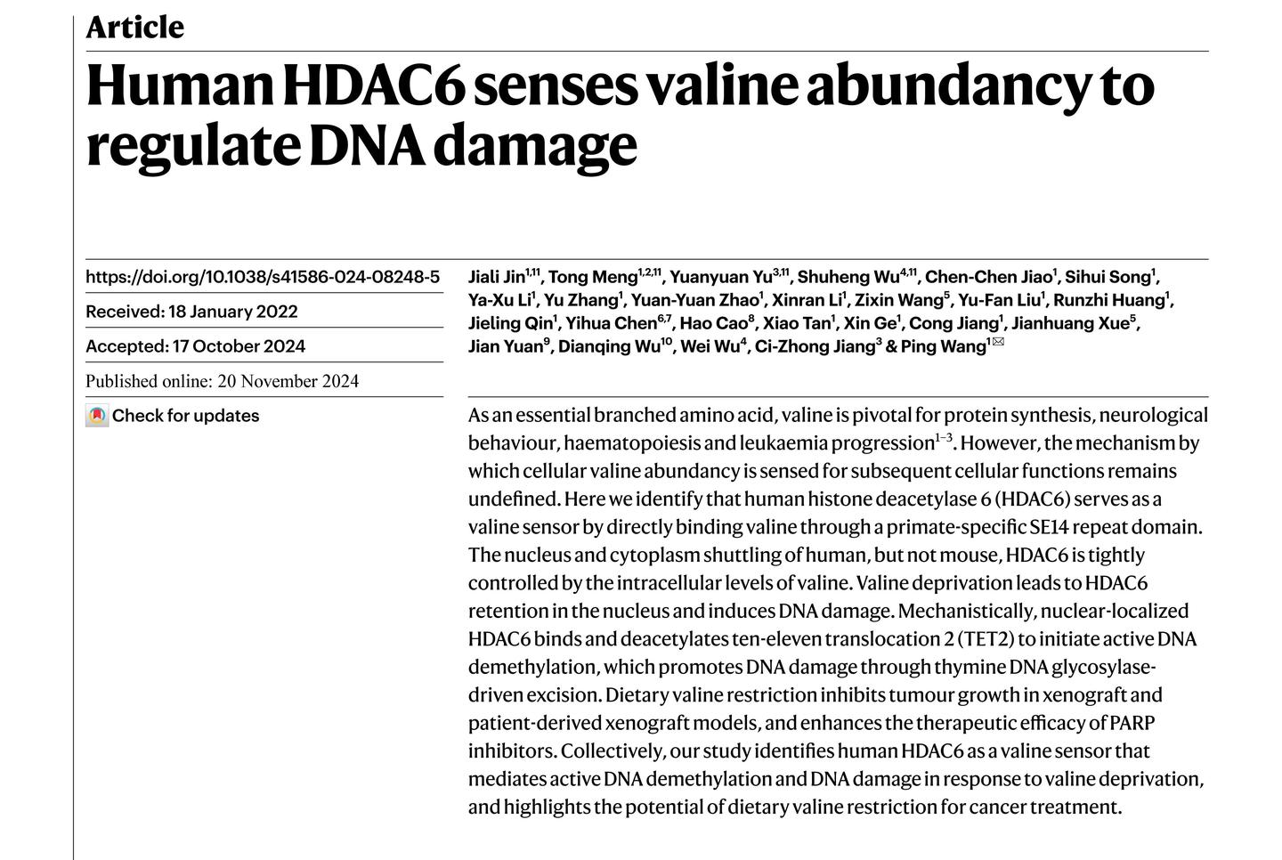 文献分享 | Nature：人类HDAC6感知缬氨酸丰度以调控DNA损伤 - 知乎