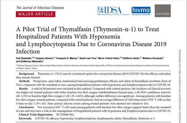 胸腺法新研究成果登上国际著名期刊The Journal of Infectious Diseases - 知乎