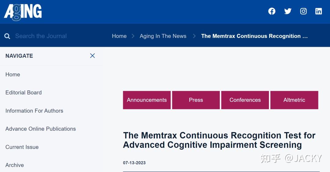用于高级认知障碍筛查的MemTrax连续识别测试 - 知乎
