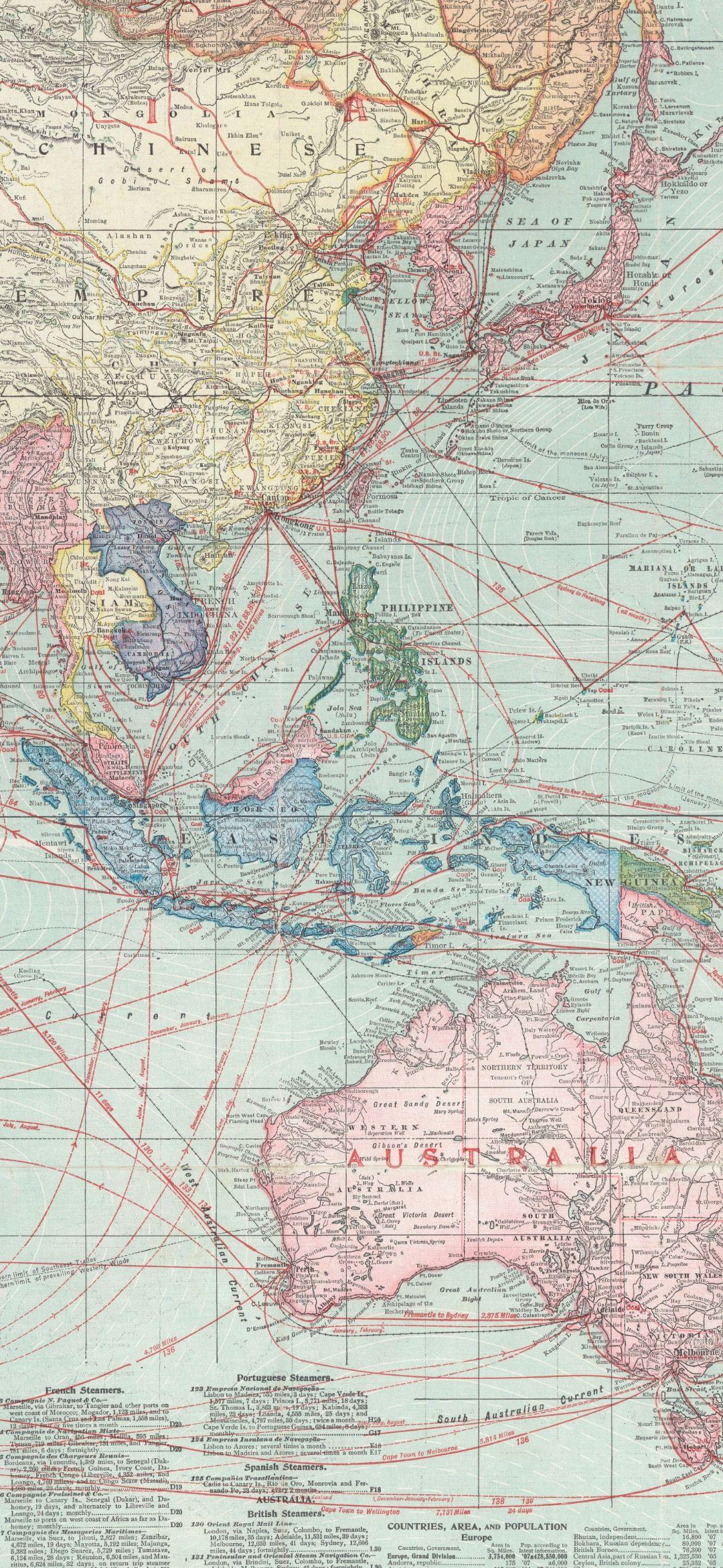 1910年世界地图，两张（Scarborough's map of the world,1910）：殖民领、势力范围、主要航线 - 知乎
