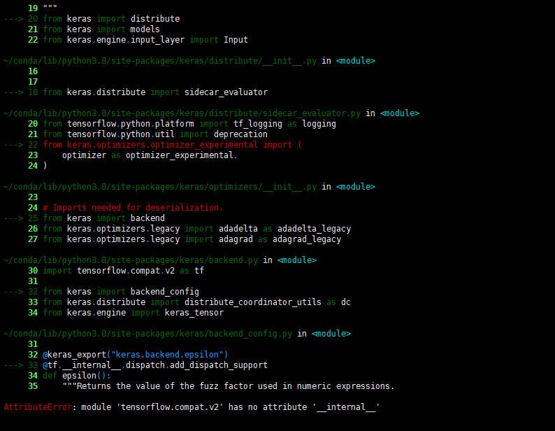 Tensorflow 和 Keras报错:AttributeError: module 'tensorflow.compat.v2 ... Tensorflow 和 Keras报错:AttributeError: module 'tensorflow.compat.v2 ...