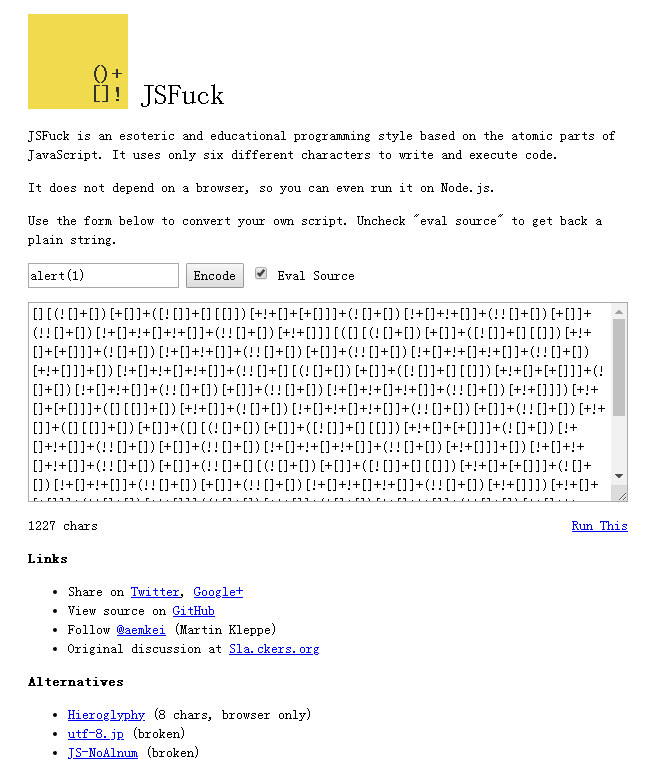 酷站推荐 - jsfuck.com - JSFuck | JavaScript by []()!+ - 知乎
