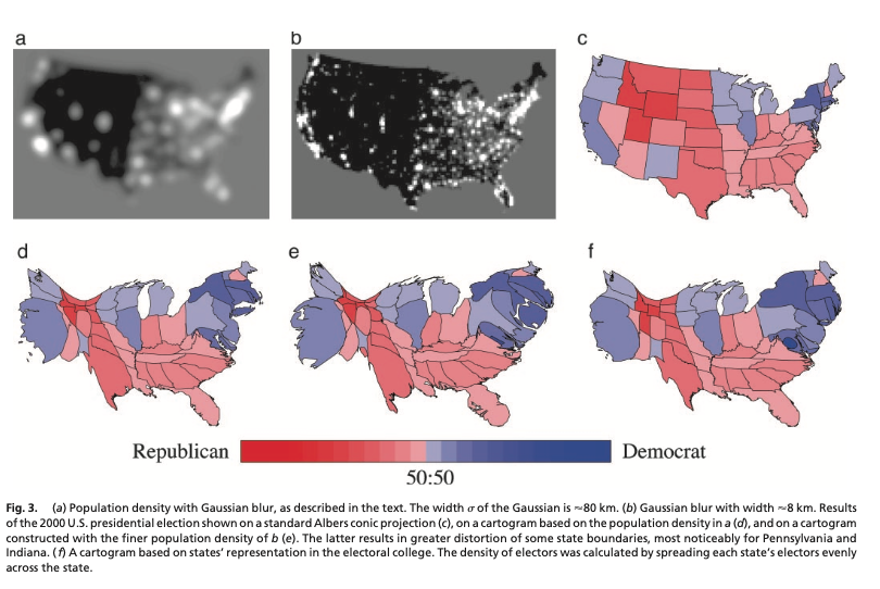趣味地图系列之5 变形地图之光-两篇PNAS论文可视化分析2004年和2016年总统大选 - 知乎